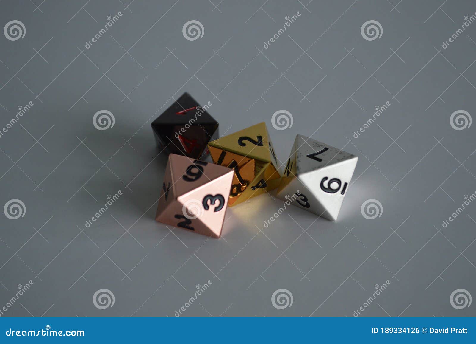 Multiple D8 Eight Sided Dice Die Copper Silver Gold Black Stock Photo ...