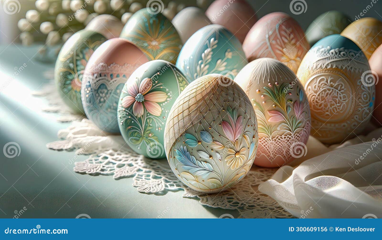 Multiple Decorated Easter Eggs on a Doily Stock Photo - Image of shiny, springtime: 300609156