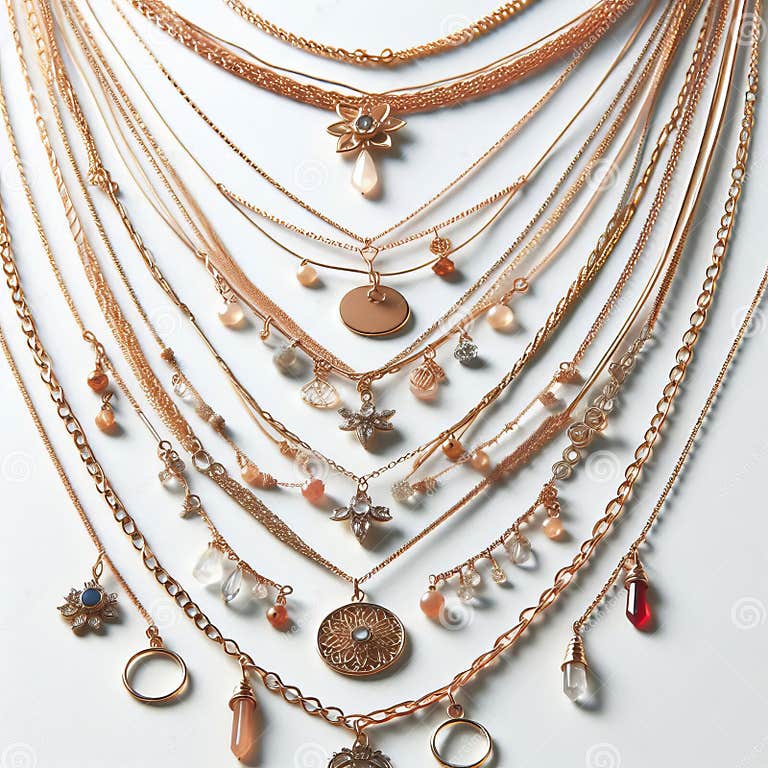 Multiple Delicate Necklaces Layered Together Featuring Different Stock ...