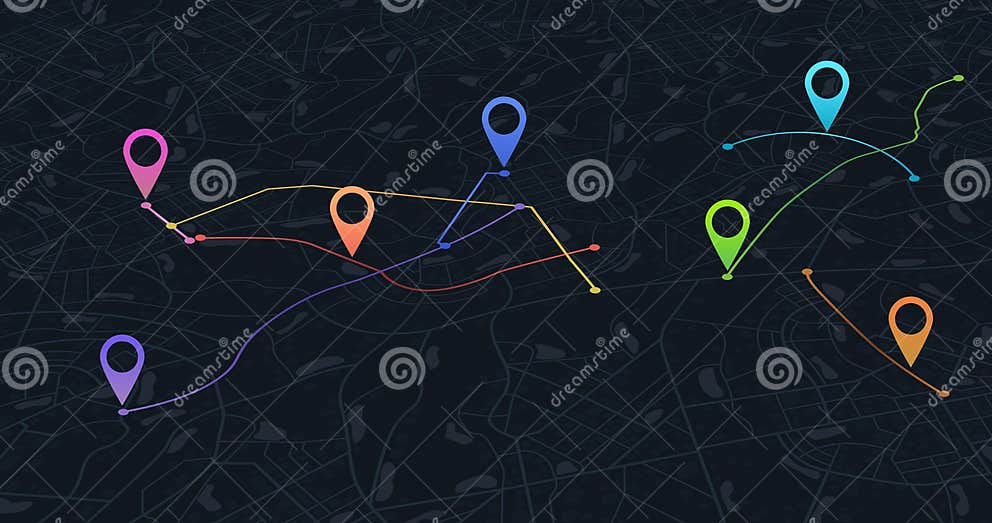 Multiple Destinations from Home. Gps Tracking Map. Track Navigation ...