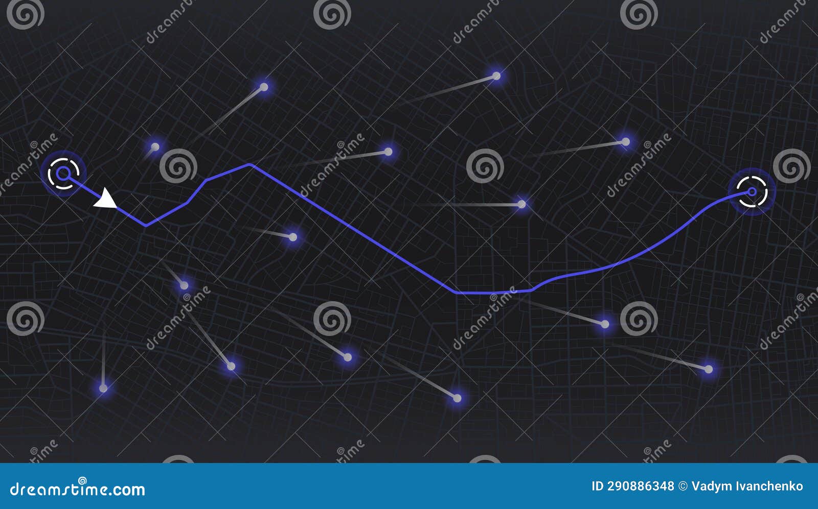 Multiple Destinations. Map City with Gps Pins. Alternative Way with ...