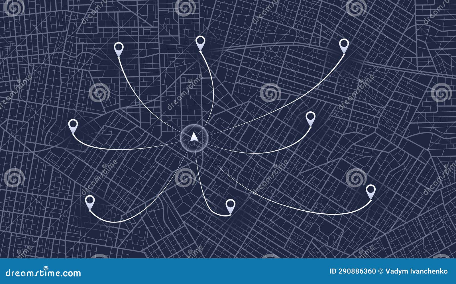 Multiple Destinations. Map City with Gps Pins. Alternative Way with ...