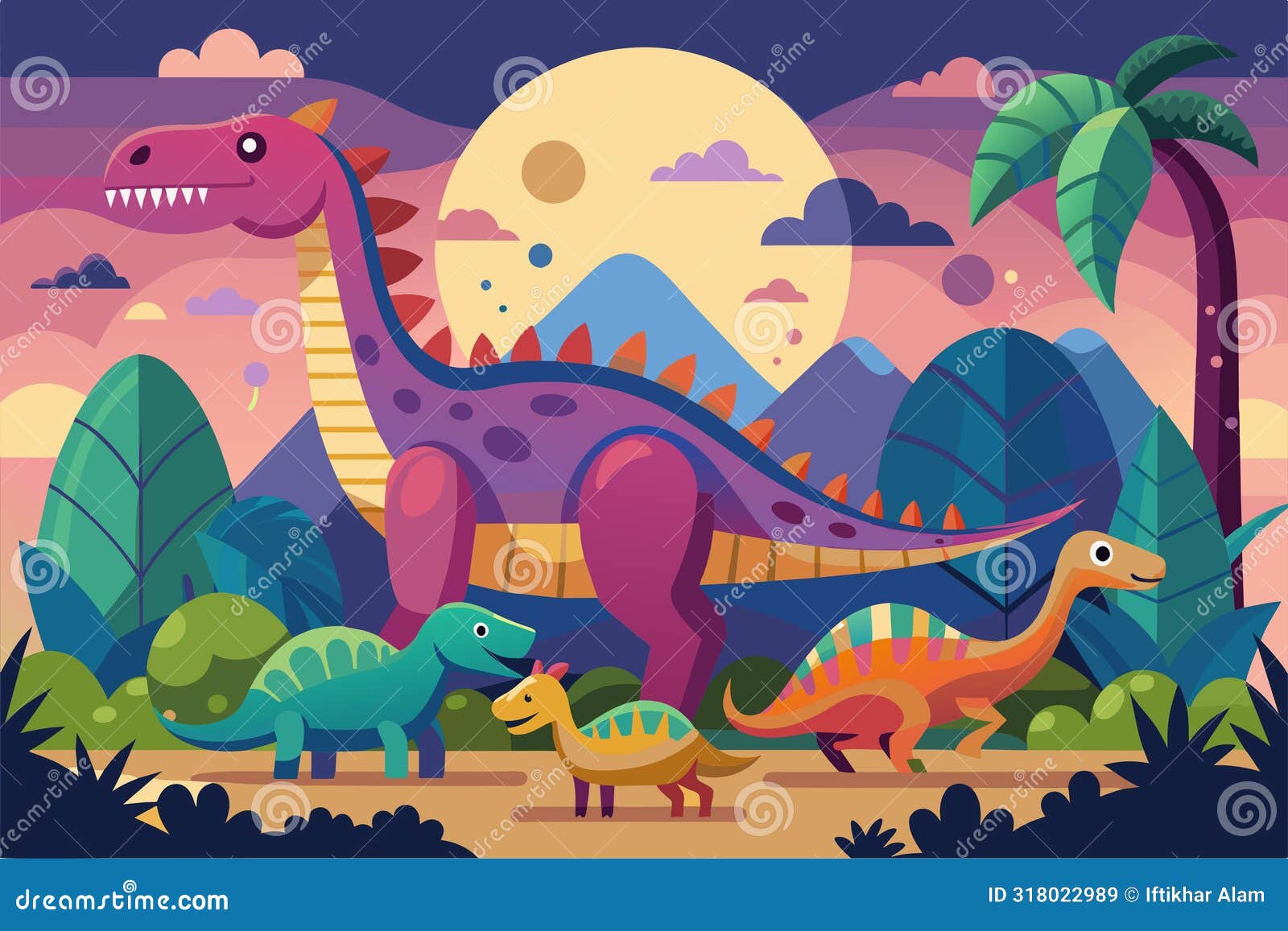 Multiple Dinosaurs Move through Dense Jungle Foliage in a Prehistoric ...