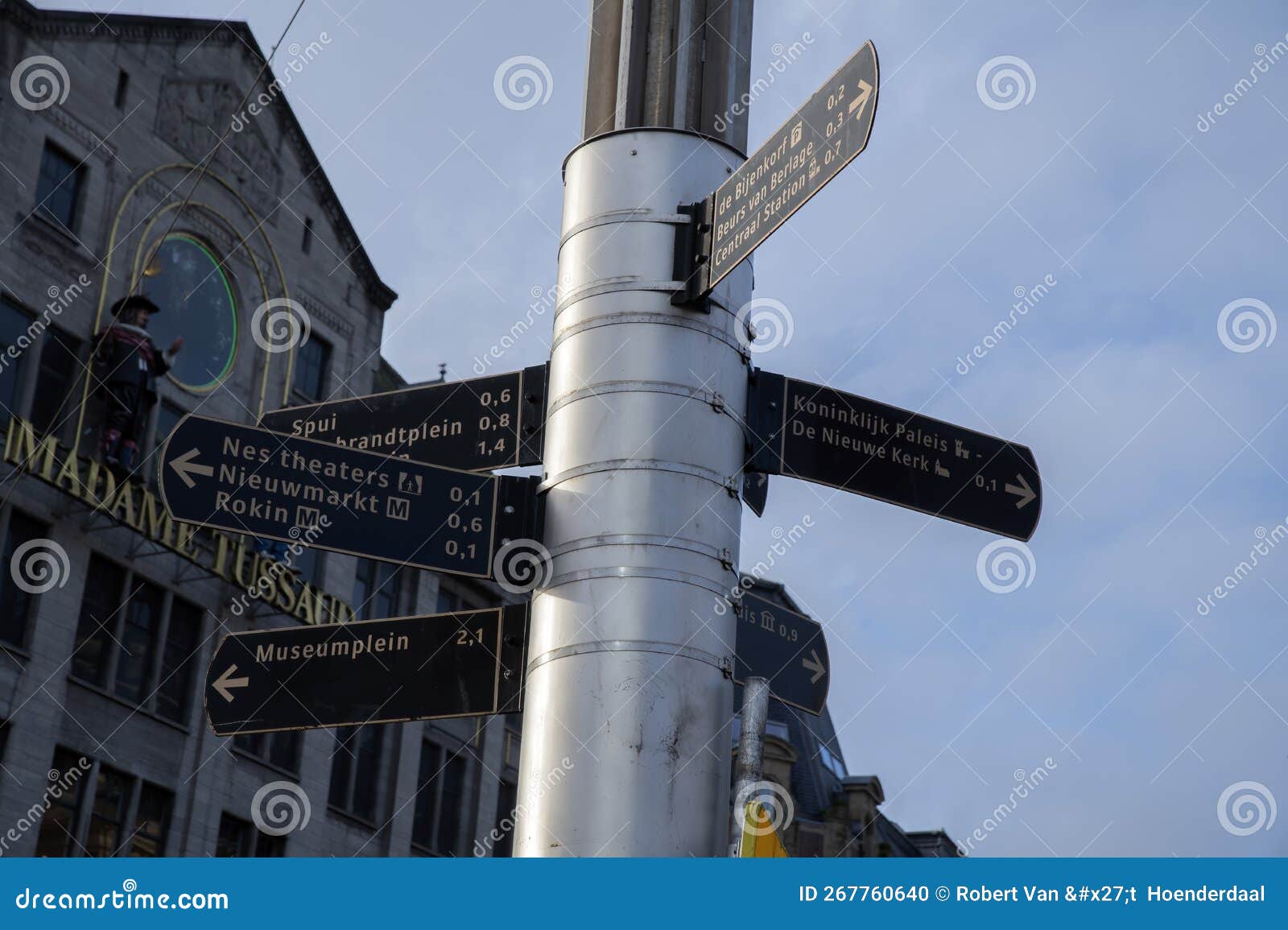 Multiple Direction Signs at the Dam Square at Amsterdam the Netherlands ...