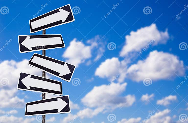 Multiple Directions Signs on Blue Sky Stock Illustration - Illustration ...