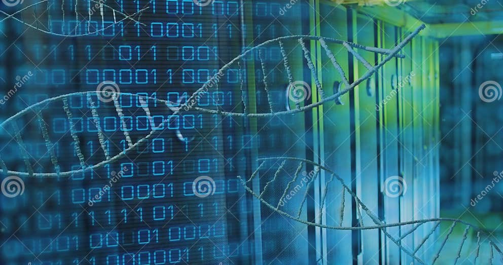 Multiple Dna Structure Spinning and Binary Coding Data Processing Against Computer Server Room ...