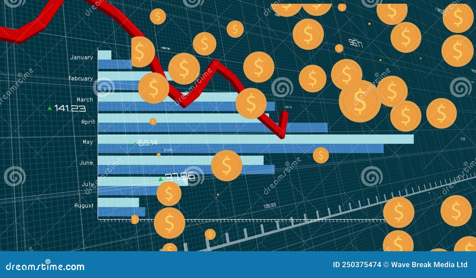 No People Multiple Dollar Symbol Icon Statistical Data Processing Blue ...