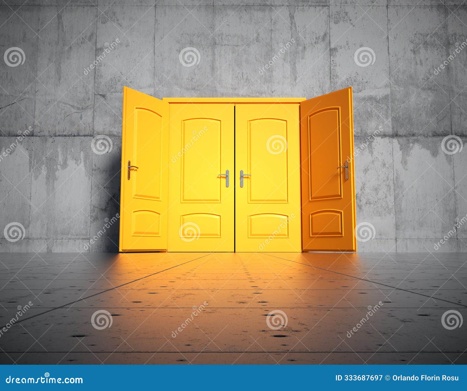 Multiple Doors Opened and Closed on a Cement Wall Stock Illustration ...