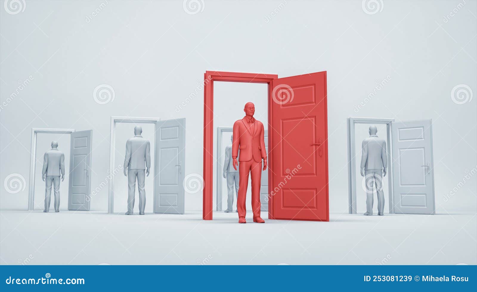Multiple Doors Opened with Man Standing in Front. Opportunities and ...