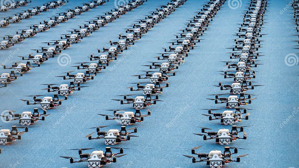 Multiple Drones Lined Up for a Drone Show Stock Photo - Image of ...