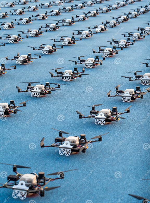 Multiple Drones Lined Up for a Drone Show Stock Image - Image of flying ...