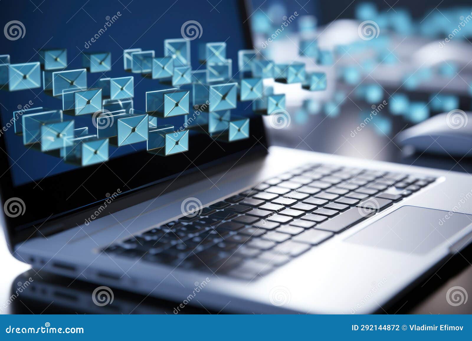 Multiple Email Envelope Icons Flying Out of a Laptop Screen ...