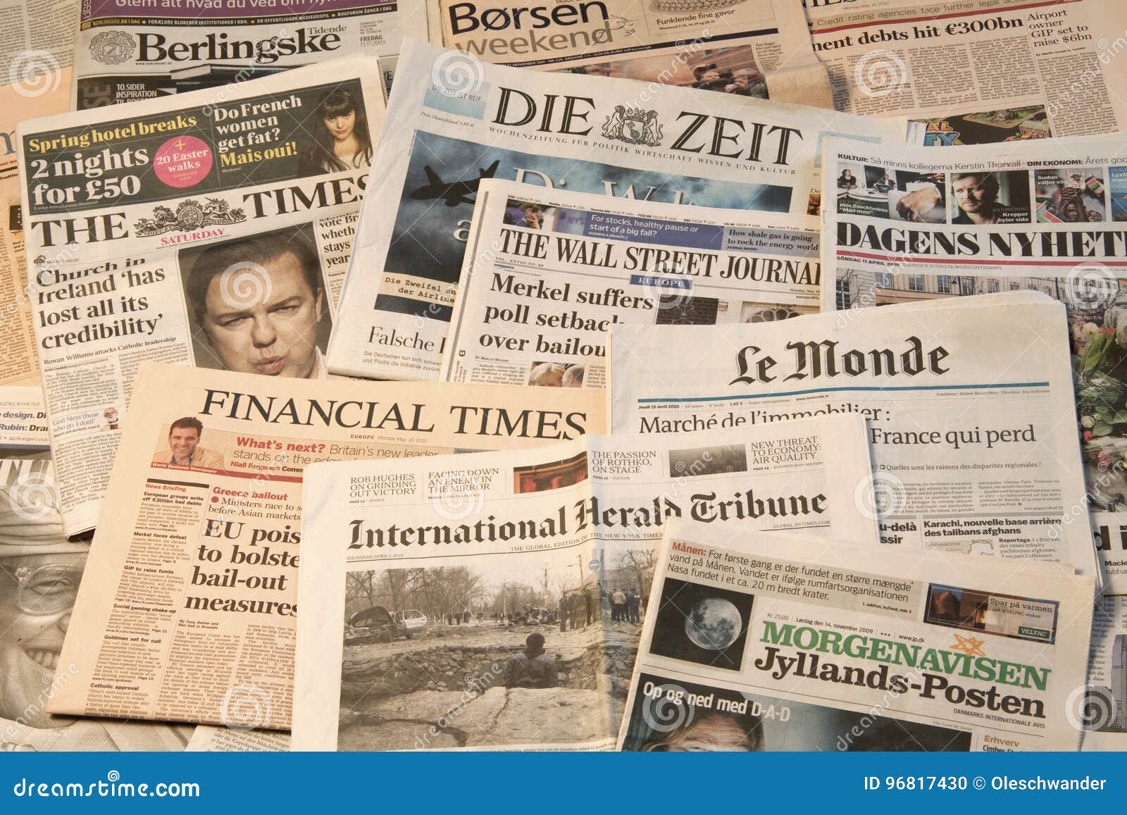 Multiple European Newspapers in a Pile Editorial Image - Image of ...