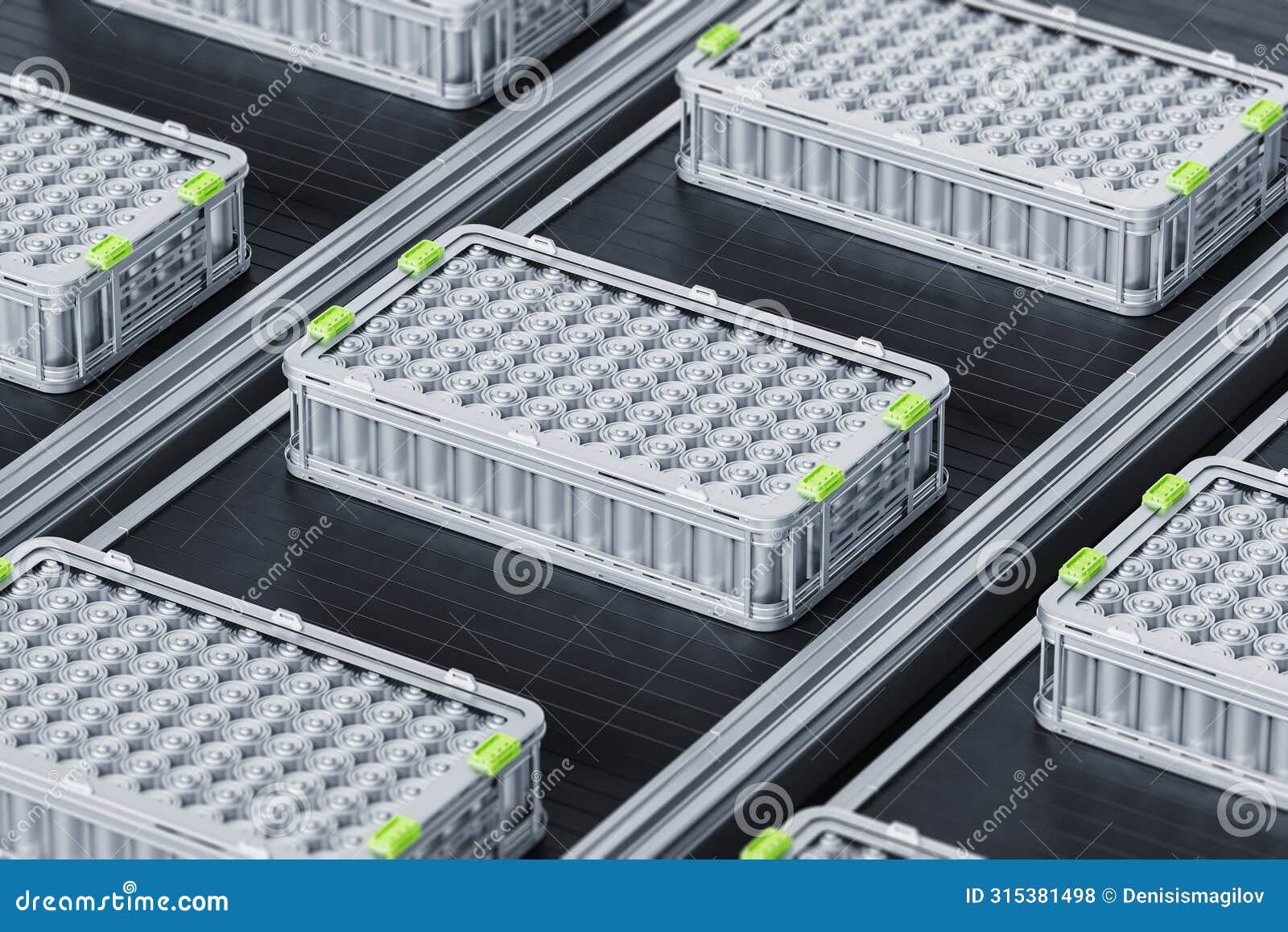 Multiple EV Battery Modules On A Conveyor Belt Stock Photo ...