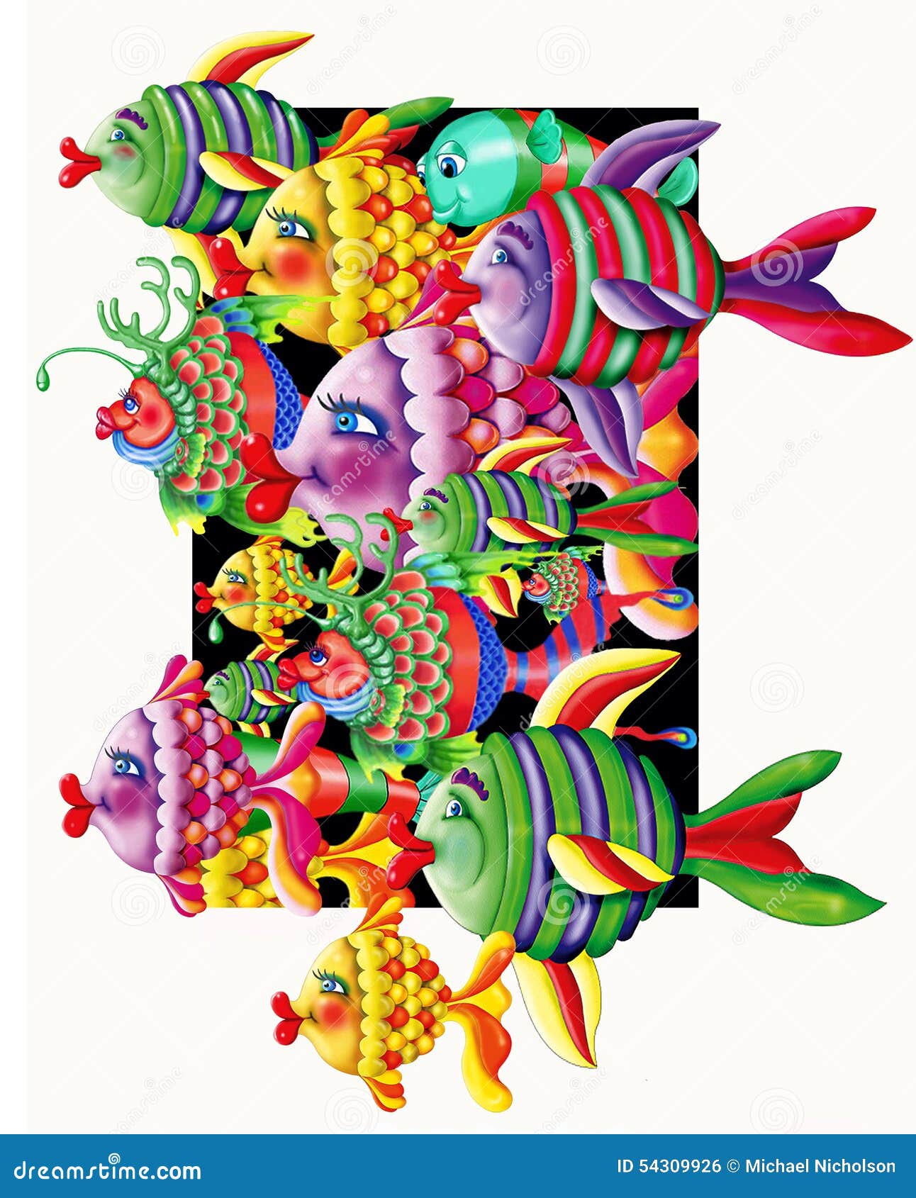 Multiple Exaggerated Designed Fish Stock Illustration - Illustration of ...