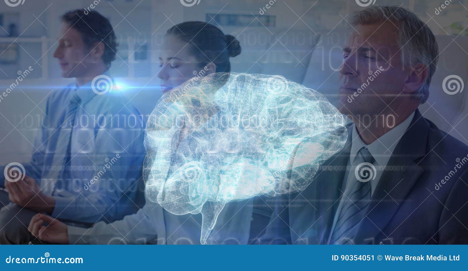 Multiple Exposure of Business People Meditating with Brain in ...