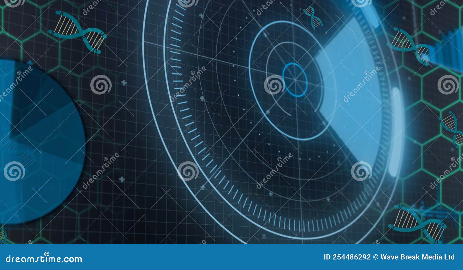 Multiple Exposure of Glowing Circle and Pie Diagrams with Dna Pattern ...