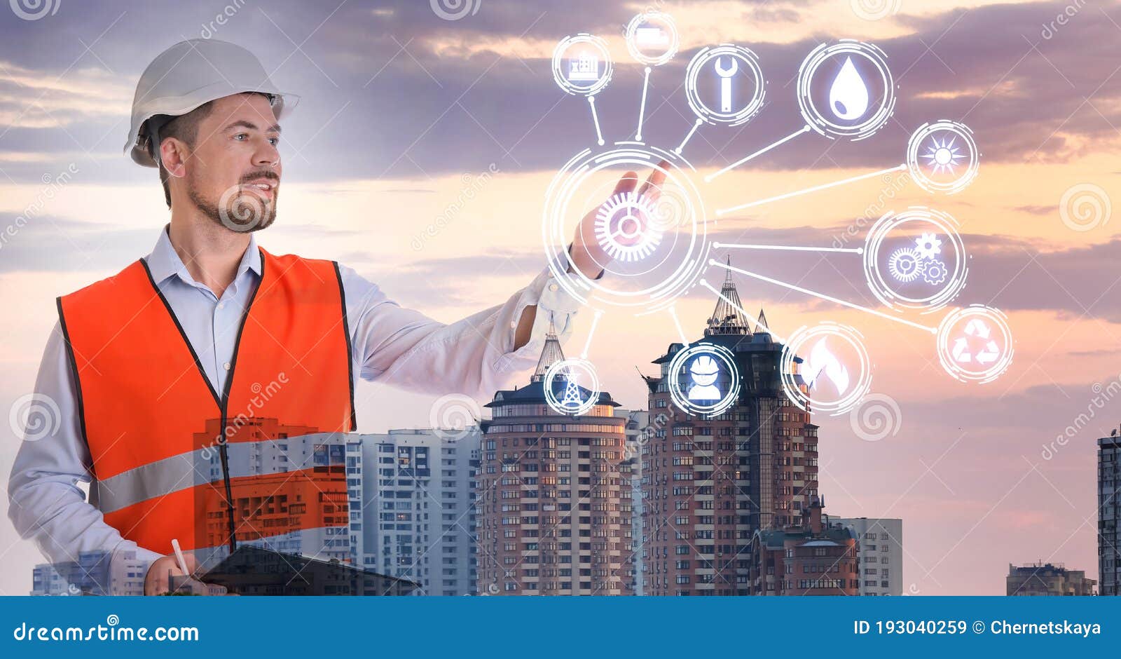 Multiple Exposure of Engineer, Scheme and Cityscape Stock Image - Image ...