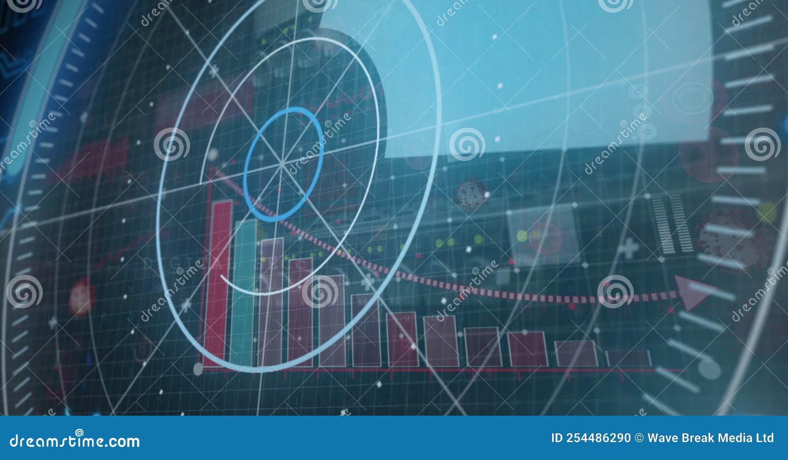 Multiple Exposure of Various Signs and Graphs in Circle, Copy Space ...