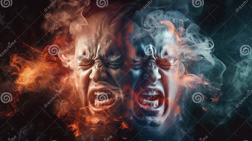 Multiple Exposures of Man Expressing Intense Anger Stock Image - Image ...