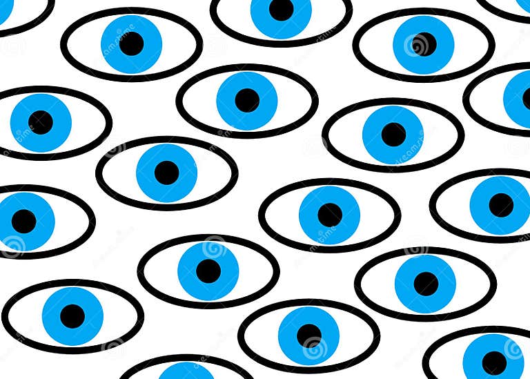 Multiple Eyes Repeat Pattern with Blue Iris Pupil Against a White ...