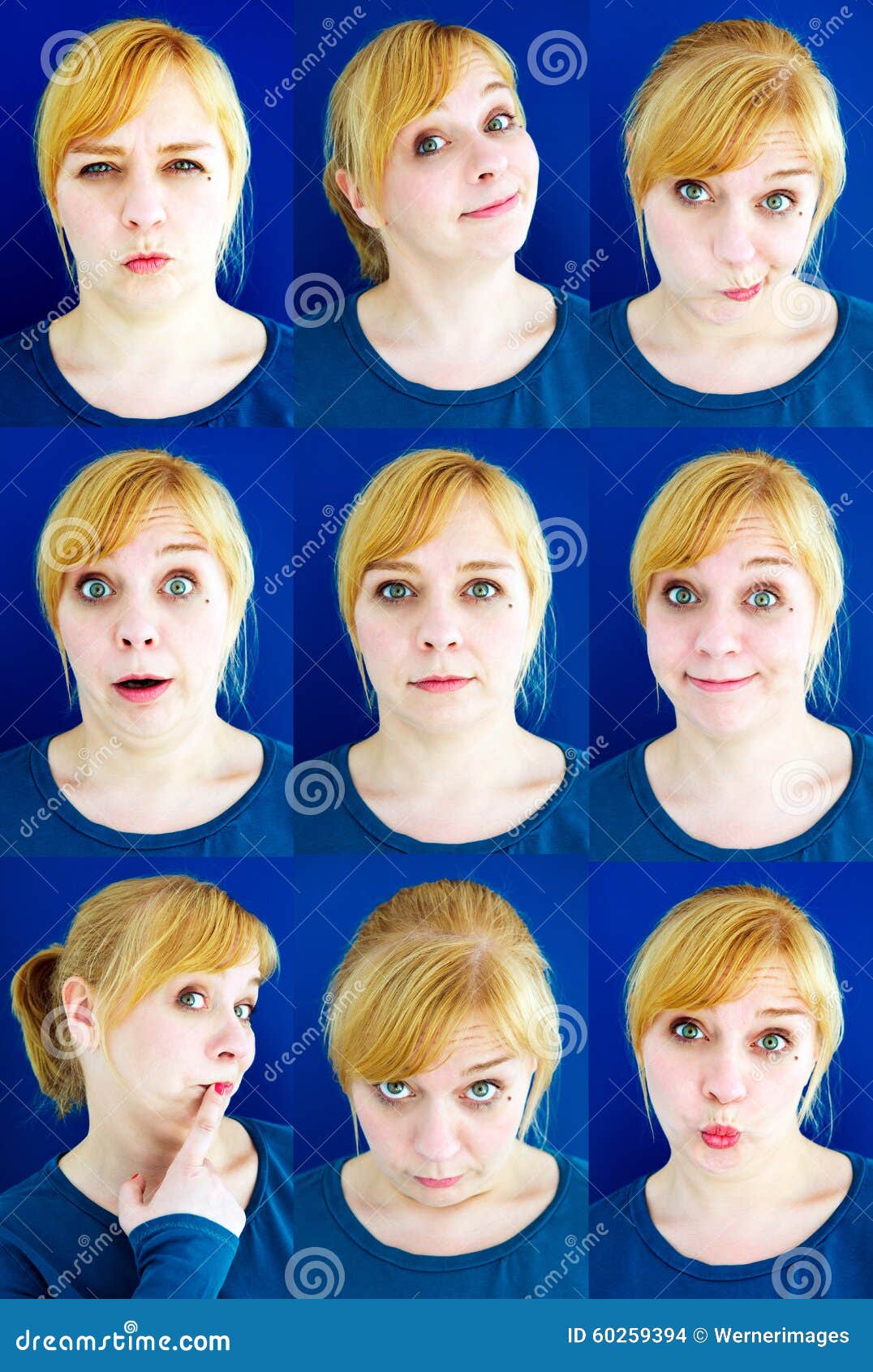 Multiple Faces of Funny Blond Woman Stock Photo - Image of girl ...