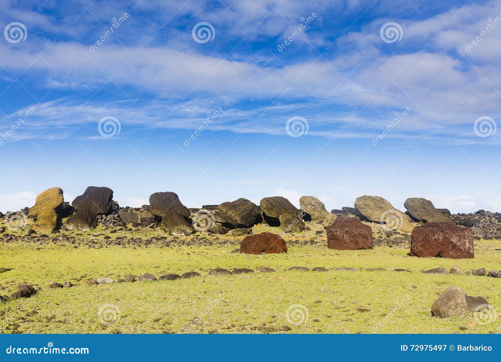 Multiple Fallen and Broken Moai Statues Stock Image - Image of rapa ...