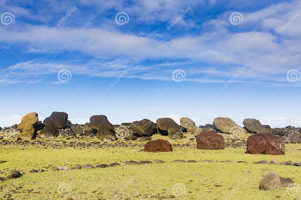 Multiple Fallen and Broken Moai Statues Stock Image - Image of rapa ...