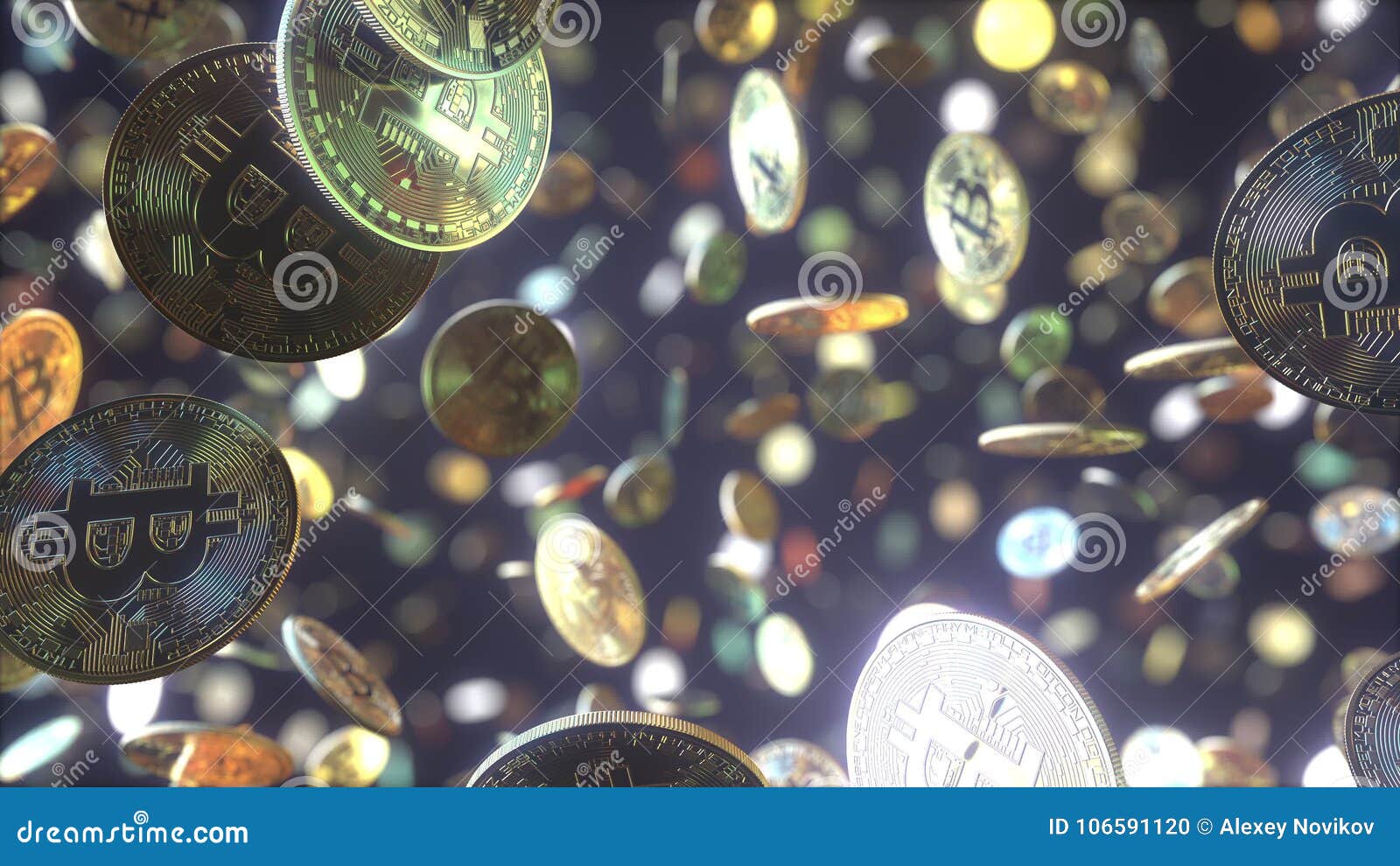 Multiple Falling Bitcoin Tokens. 3D Rendering Stock Photo - Image of ...