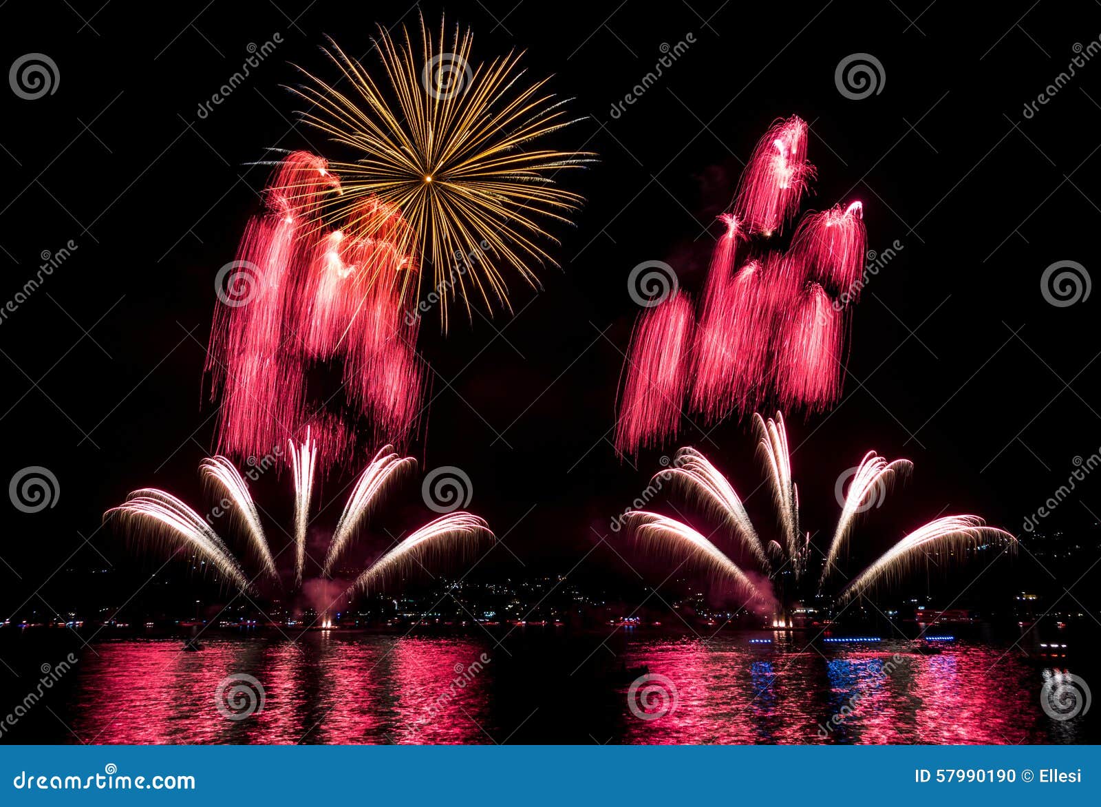 Multiple fireworks stock photo. Image of happy, pink - 57990190