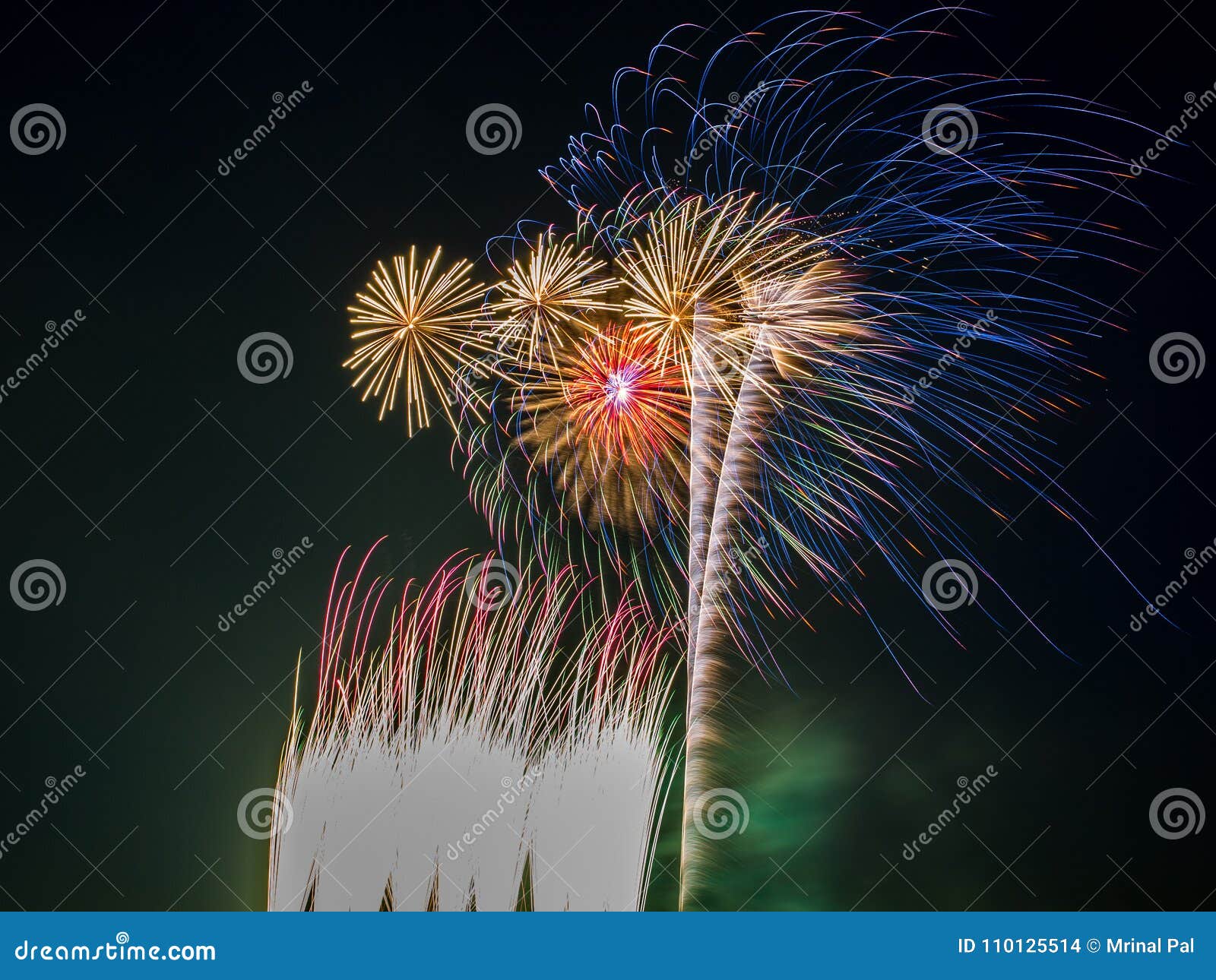 Multiple Fireworks Burst in the Night Sky Stock Photo - Image of open ...