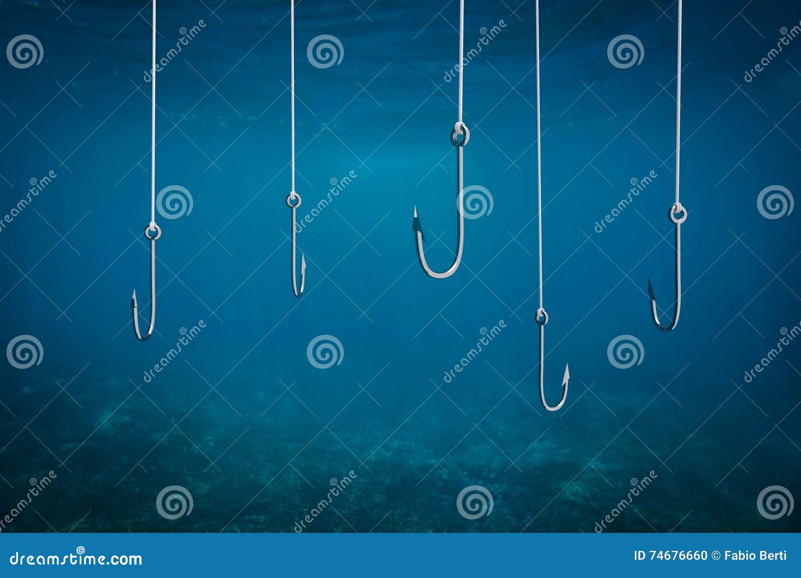 Multiple Fishing Hooks Under Sea Water Stock Illustration ...