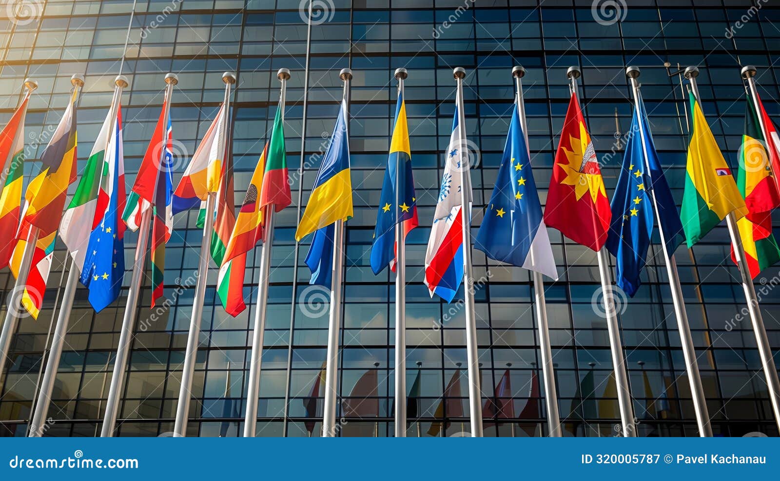 Multiple Flags Representing EU Member States Displayed in Front of a ...
