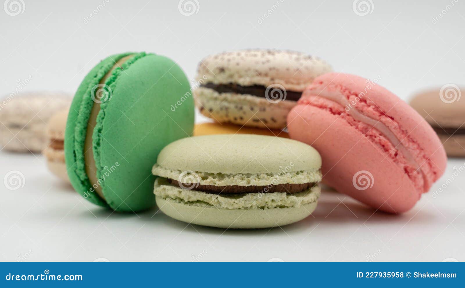 Multiple Flavor Cake Macaron or Macaroon on Turquoise Macros on a White ...
