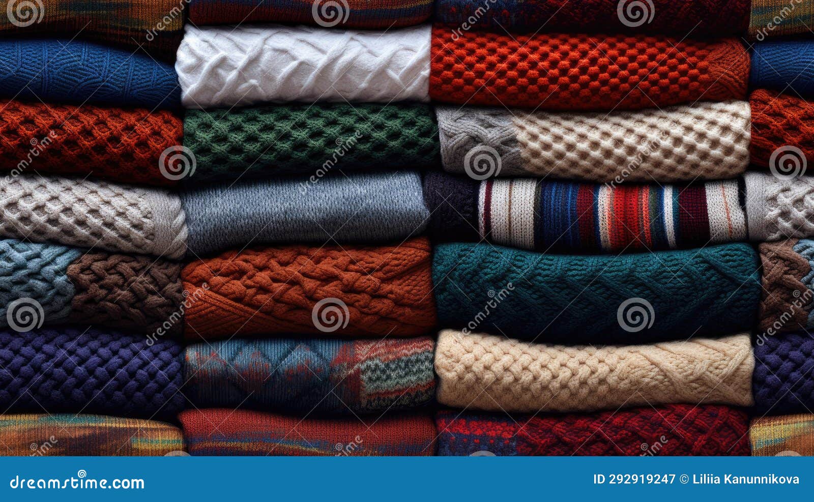 Multiple Folded Knitted Wool Sweaters in Various Earthy Tones To Form a ...