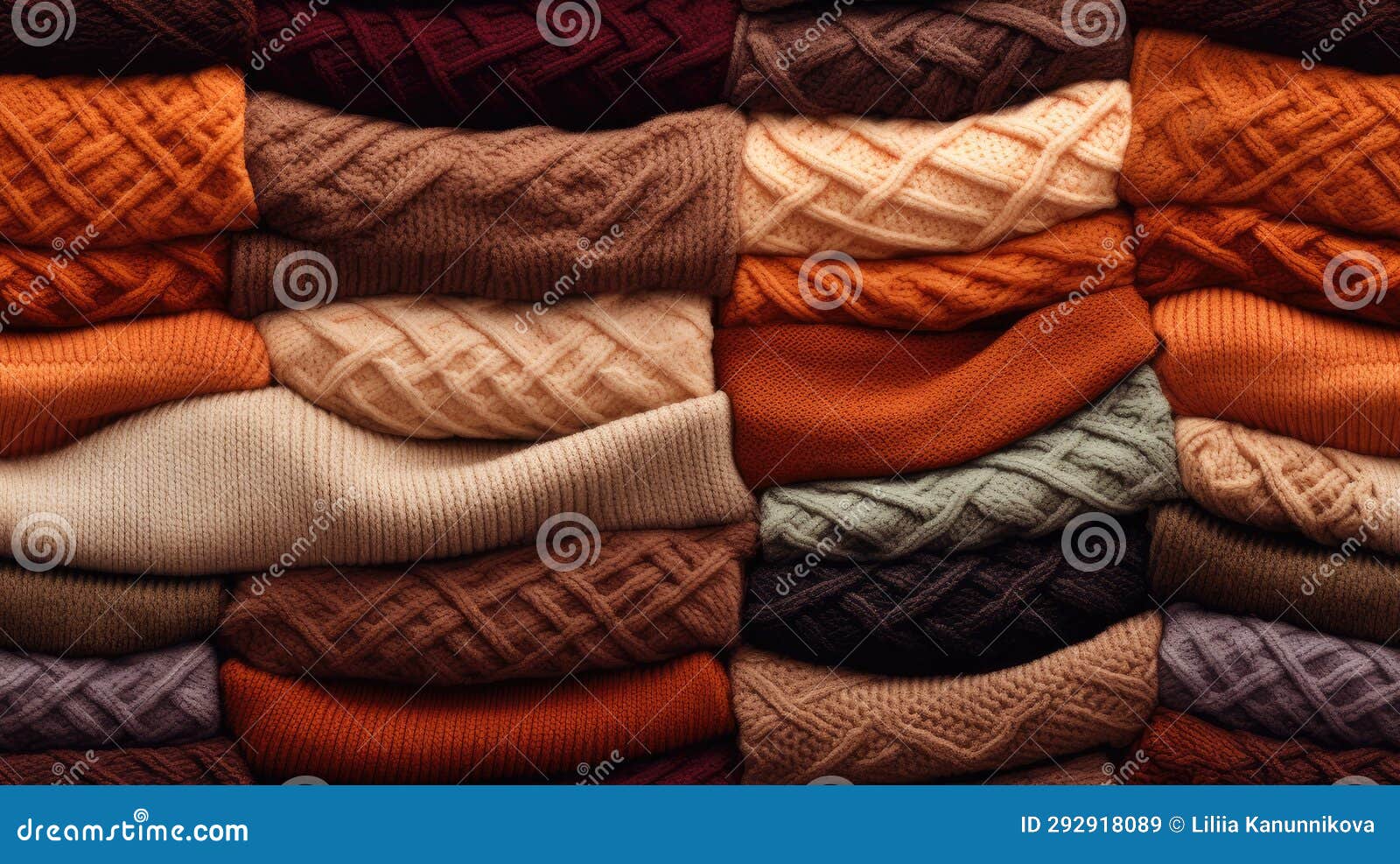 Multiple Folded Knitted Wool Sweaters in Various Earthy Tones To Form a ...