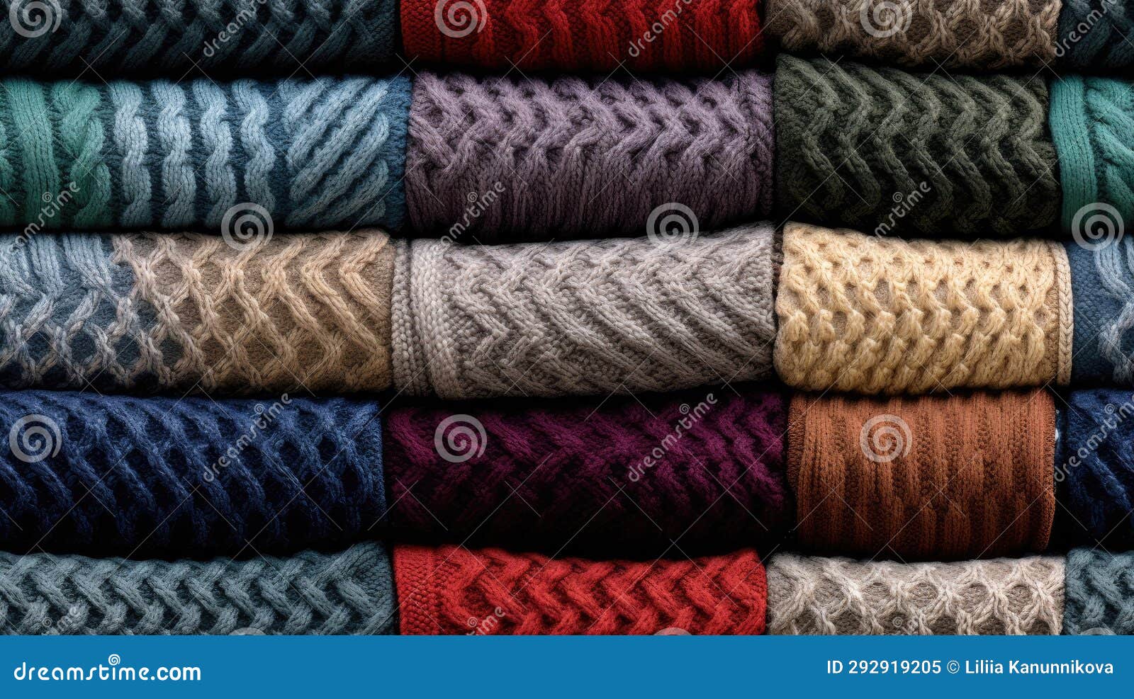 Multiple Folded Knitted Wool Sweaters in Various Earthy Tones To Form a ...
