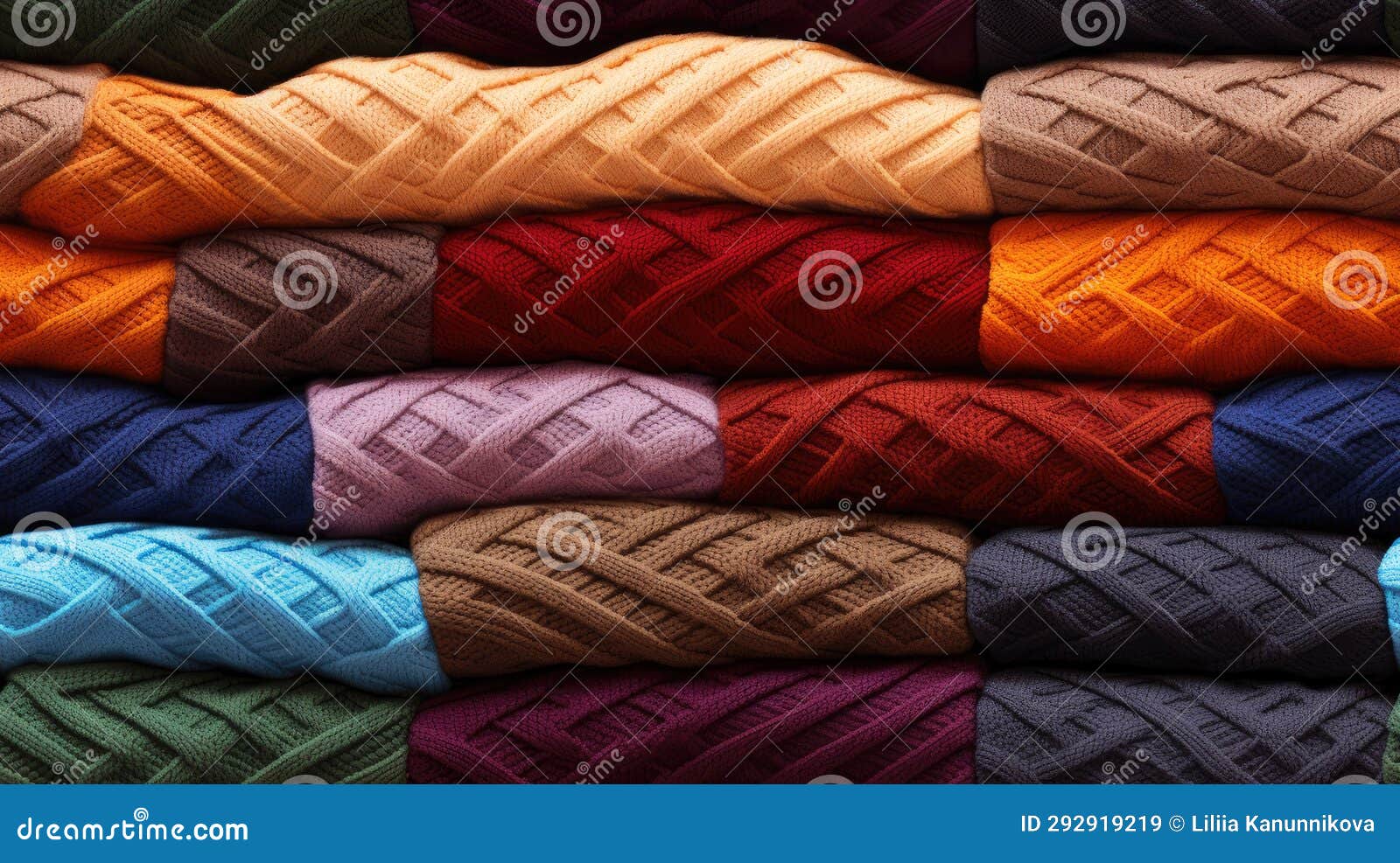 Multiple Folded Knitted Wool Sweaters in Various Earthy Tones To Form a ...