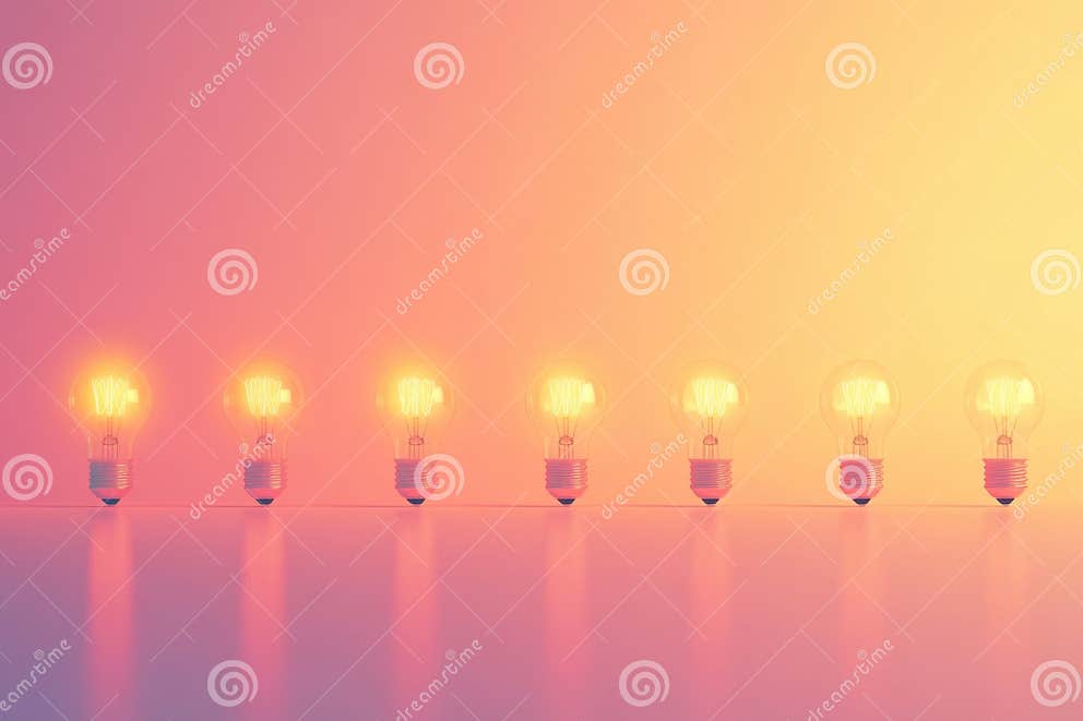 Artistic Arrangement of Glowing Light Bulbs on a Reflective Surface ...