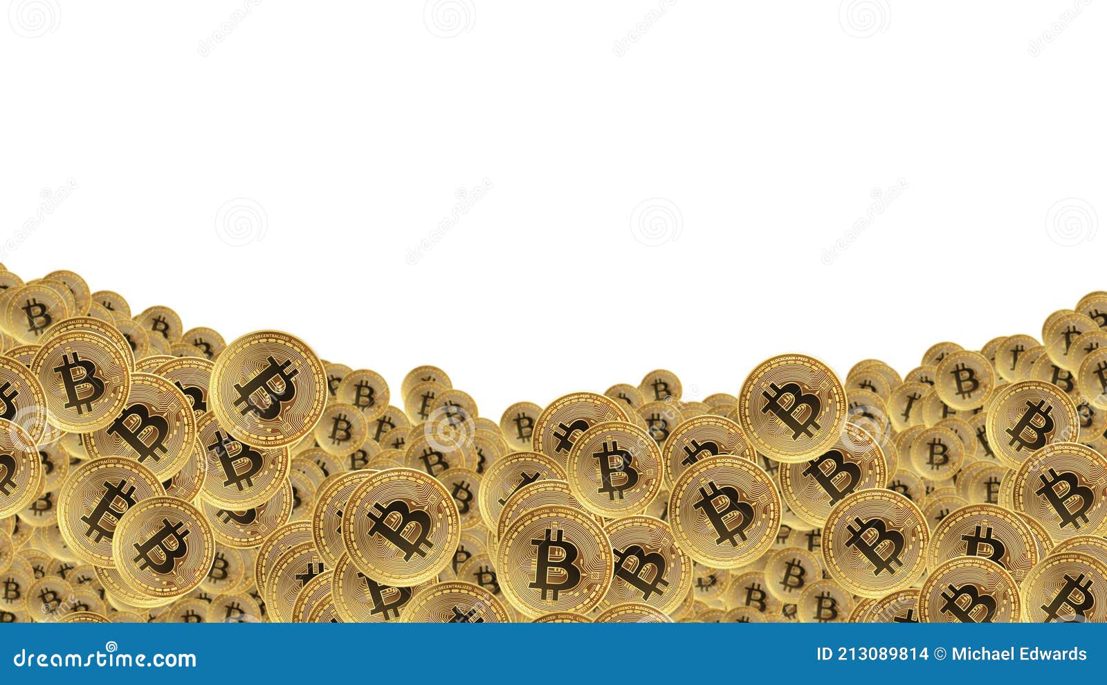 Multiple Gold Bitcoins Against a White Background. Cryptocurrency ...
