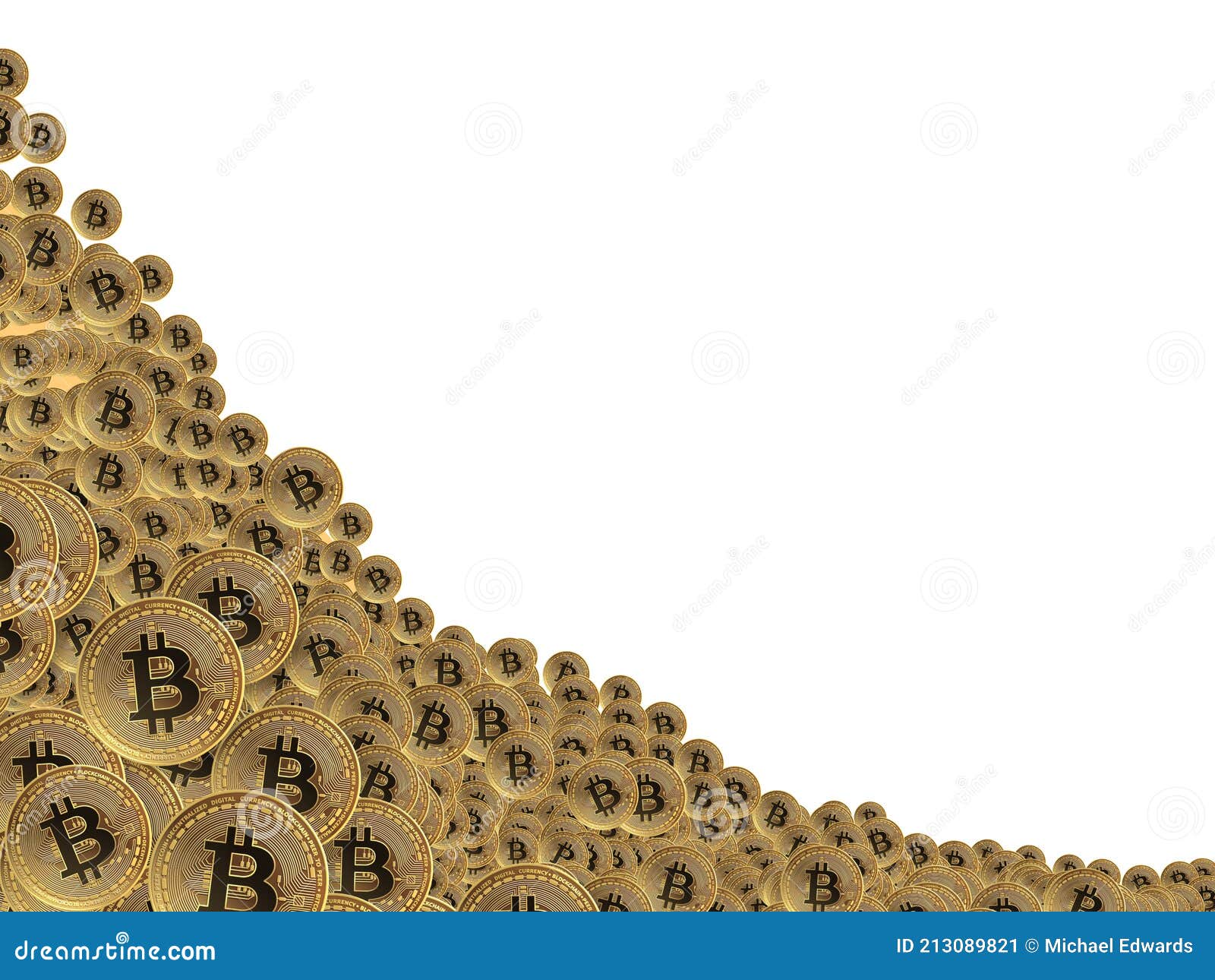 Multiple Gold Bitcoins Against a White Background. Cryptocurrency ...