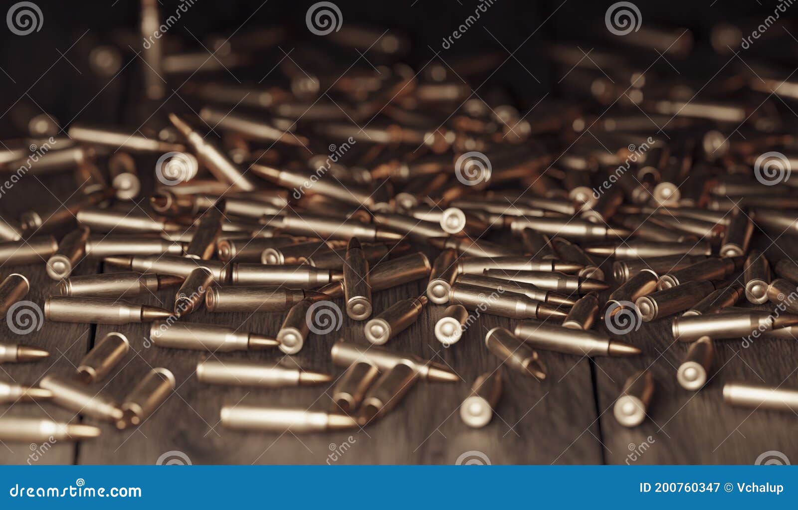 Multiple Golden Bullets on Wooden Table. 3D Rendered Illustration Stock ...
