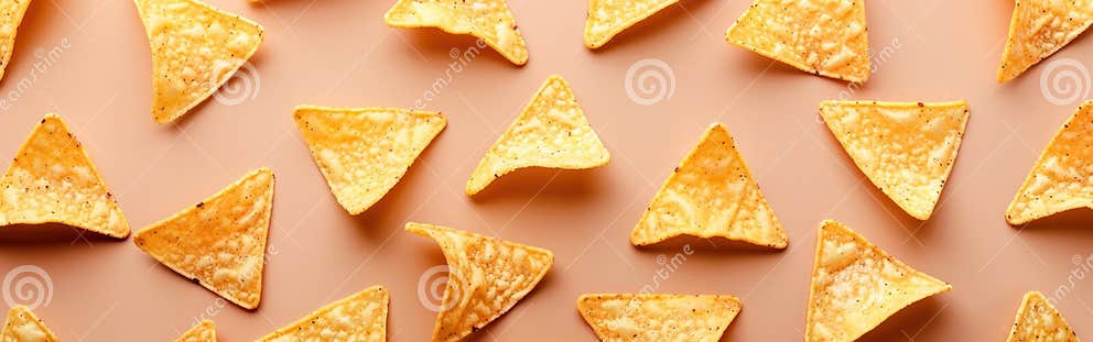 Multiple Golden Triangular Tortilla Chips Arranged on a Vibrant Pink ...