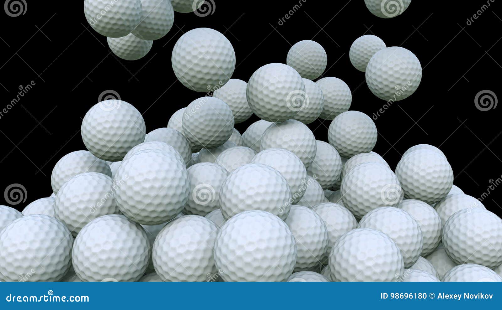 Multiple Golf Balls Falling Down Against Black Background. 3D Rendering ...