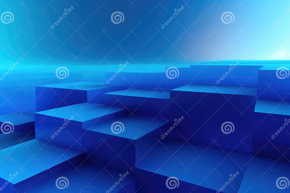 Multiple Gradient Blue Cubes on Blue Background, Created Using ...