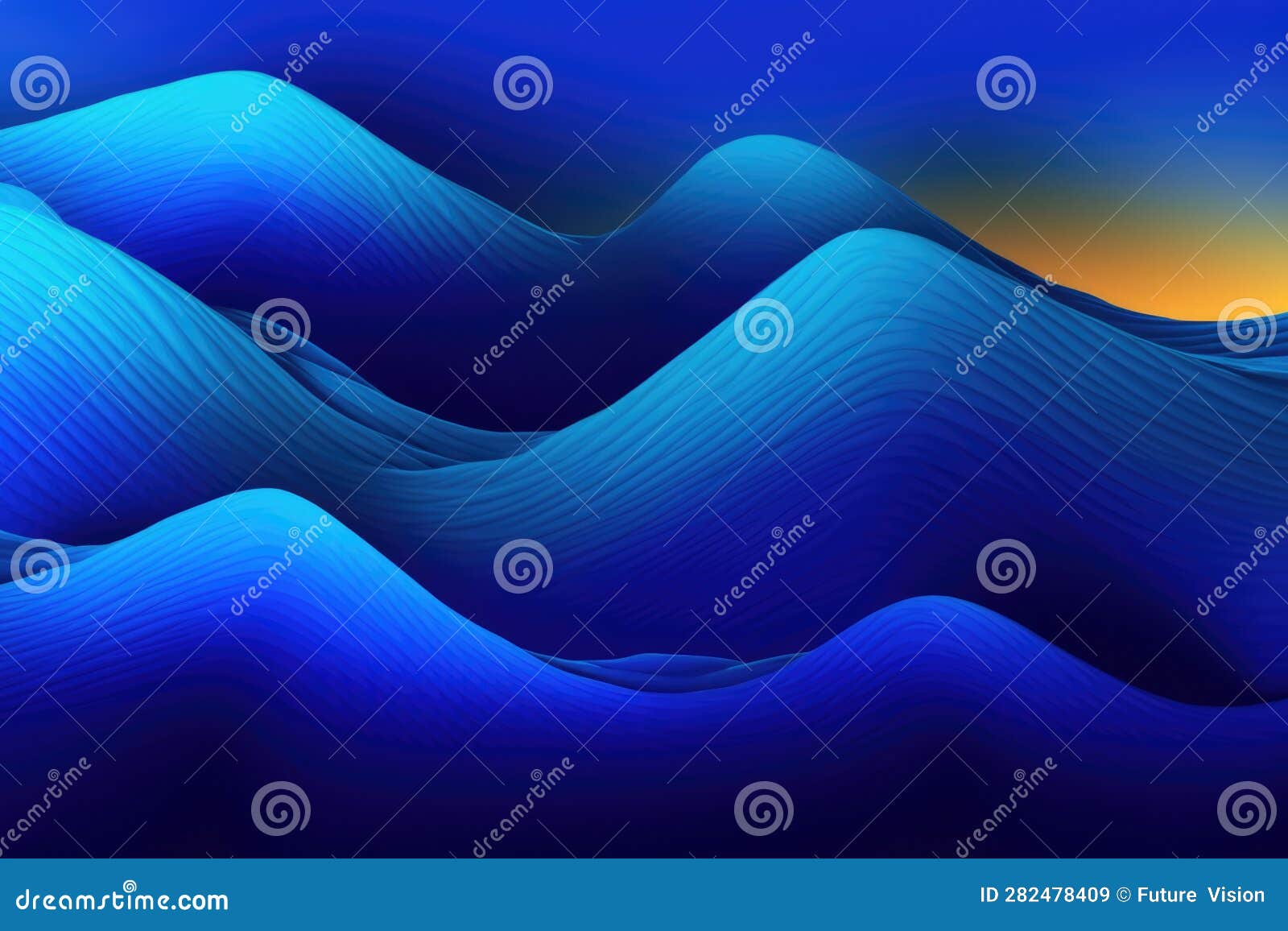 Multiple Gradient Blue Waves with Orange Background, Created Using ...