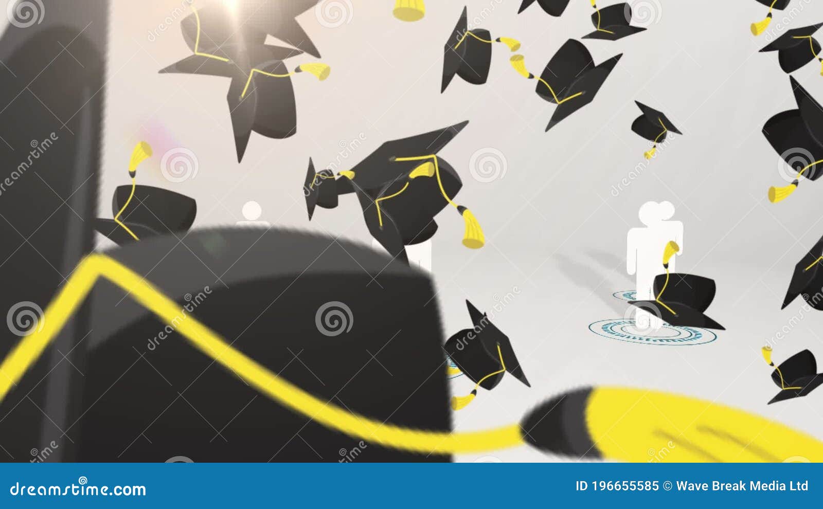 Multiple Graduation Caps Falling Against Multiple People Icons Maintain ...