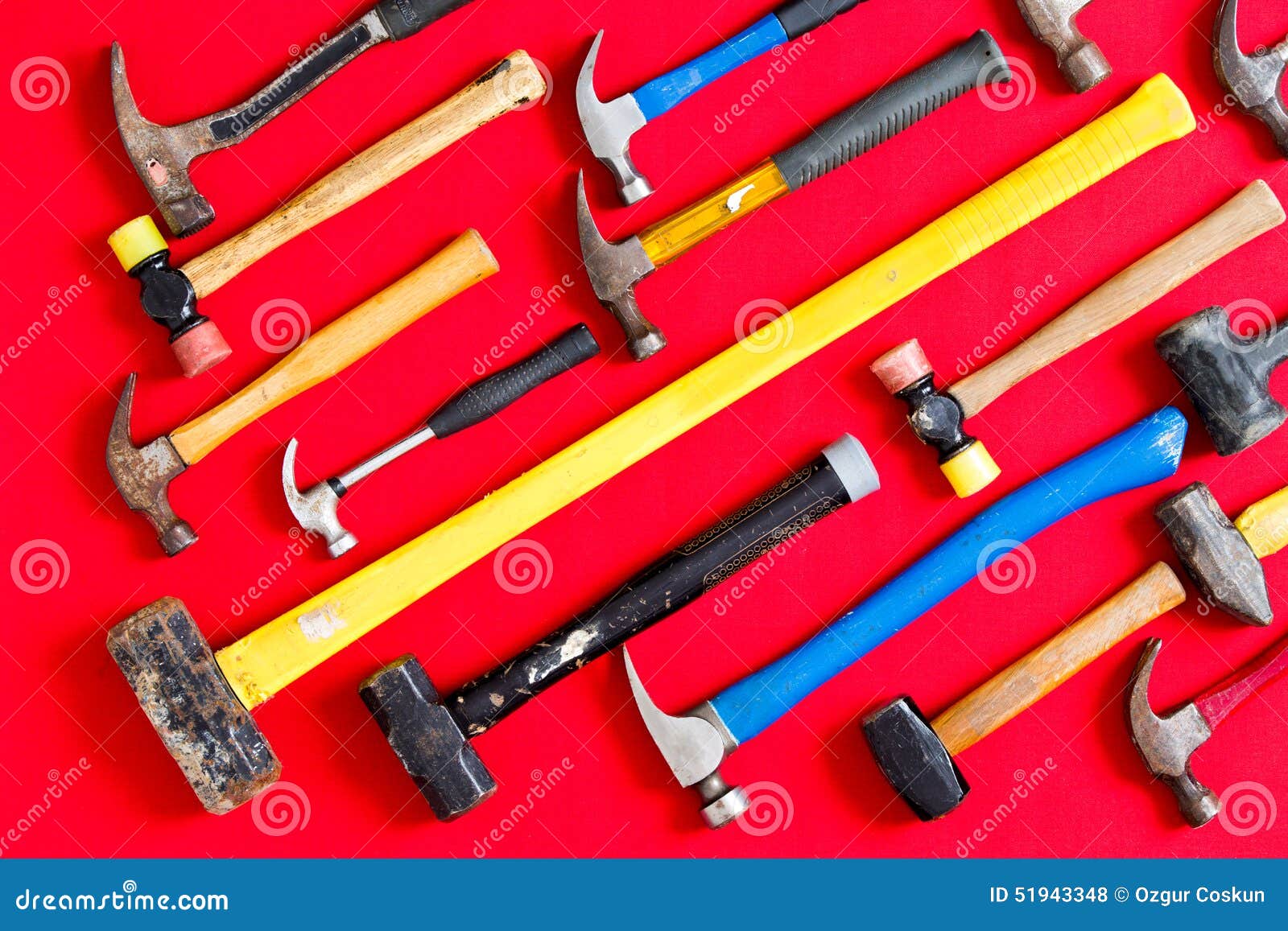 Multiple Hammers on a Vivid Red Background Stock Photo - Image of ...