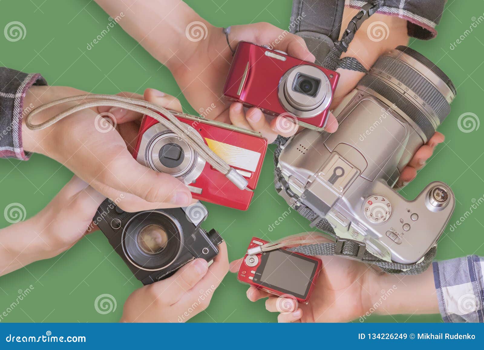 Multiple Hands Hold Various Cameras Isolated Creative F Stock Image ...