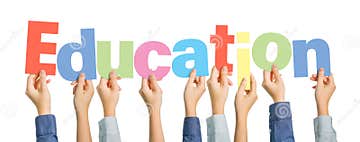 Multiple Hands Holding Alphabets To Form the Word Education on White ...